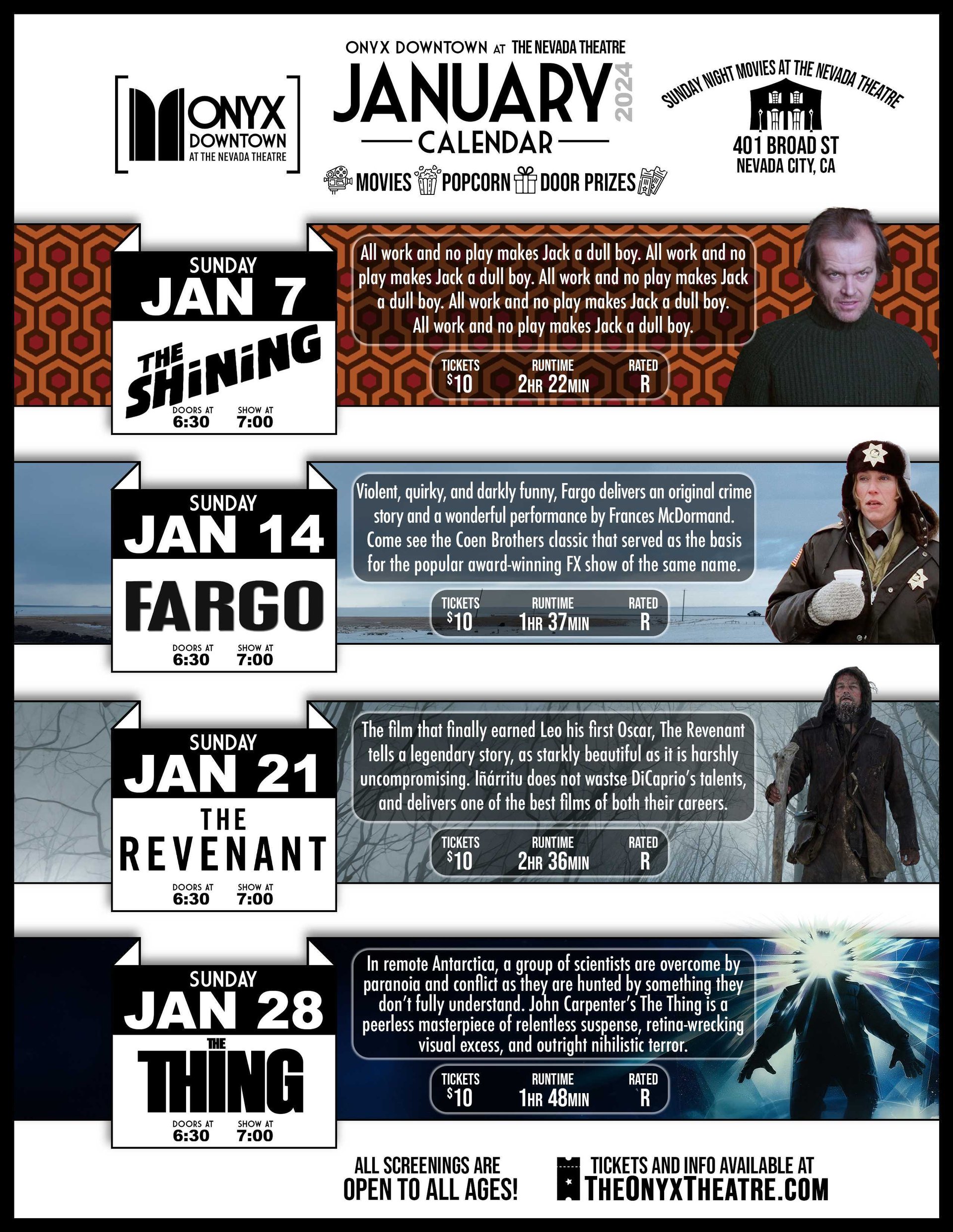 ONYX DOWNTOWN MONTHLY CALENDAR - The Onyx Theatre