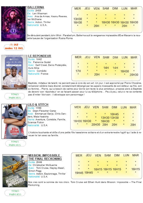 Programme de la semaine - Ciné Lumière